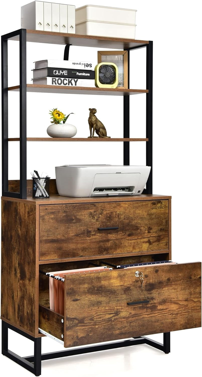 LOKO File Cabinet, 2 Drawer File Cabinet with Open Shelves & Anti ...