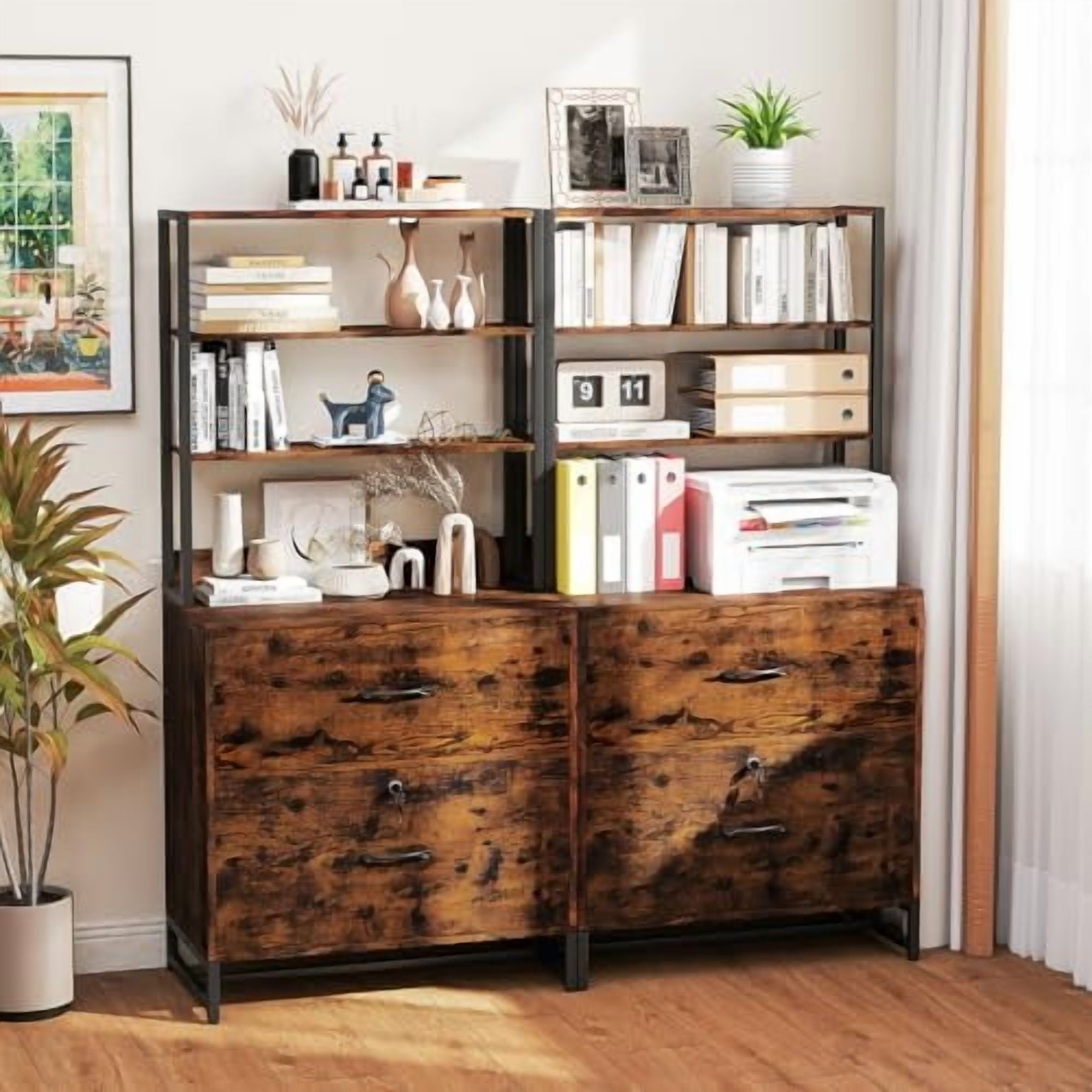 LOKO File Cabinet, 2 Drawer File Cabinet with Open Shelves & Anti ...