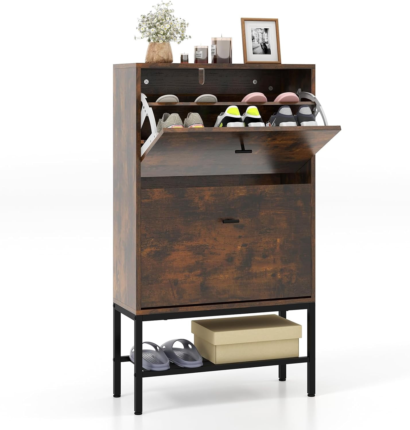 LOKO Industrial Shoe Storage Cabinet, Freestanding Shoe Organizer with ...