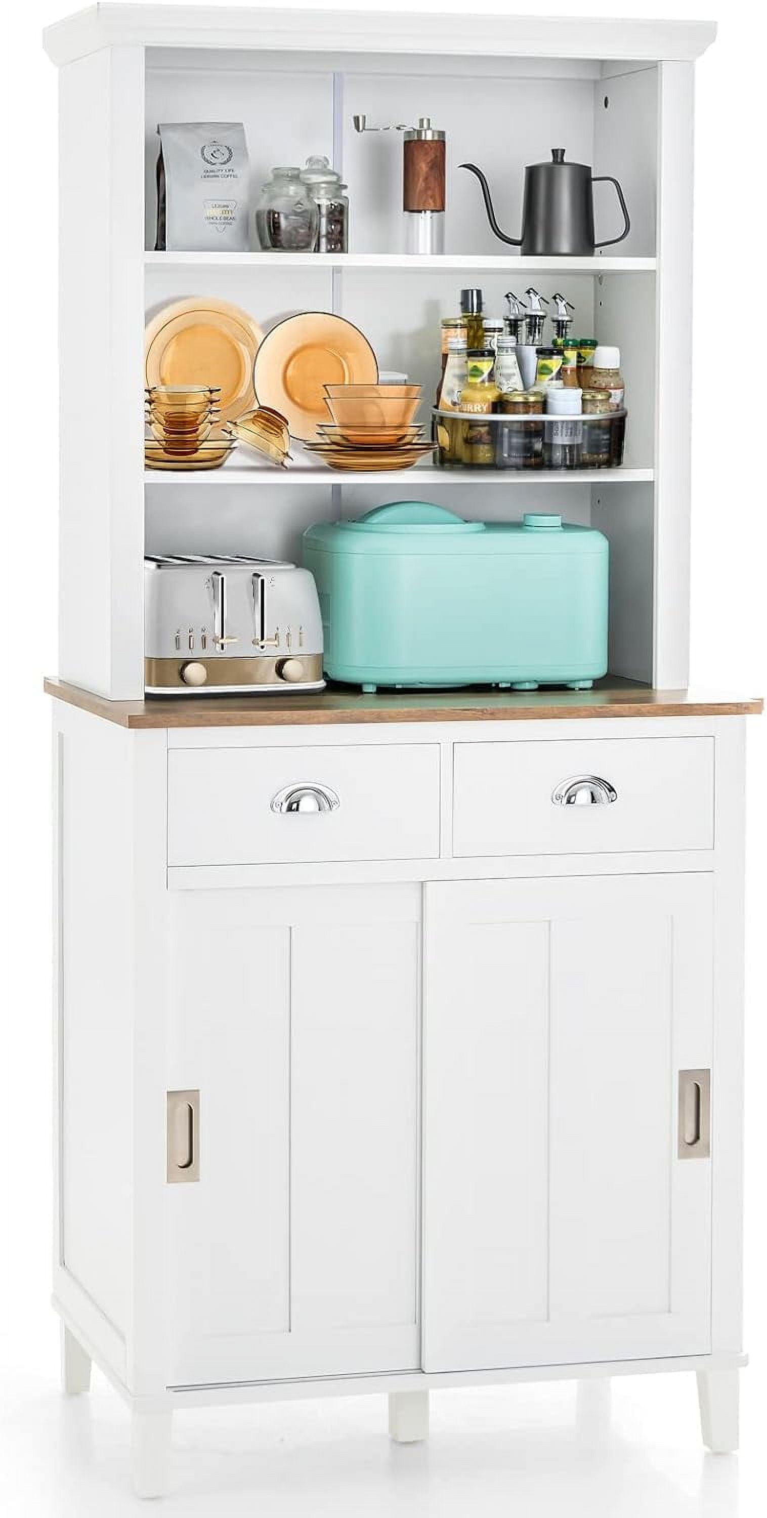 LOKO Kitchen Pantry Storage Cabinet, 67” Tall Buffet Hutch with Sliding ...