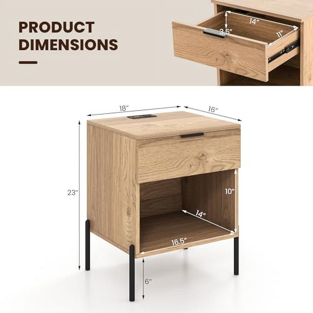 LOKO Nightstand with Charging Station, End Table Bedside Table with AC ...