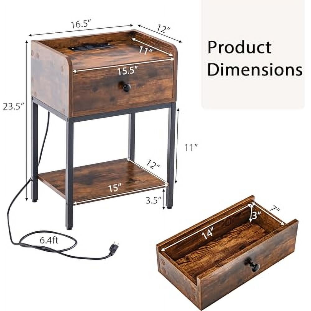 LOKO Nightstand with Charging Station Set of 2, Industrial Side Table ...