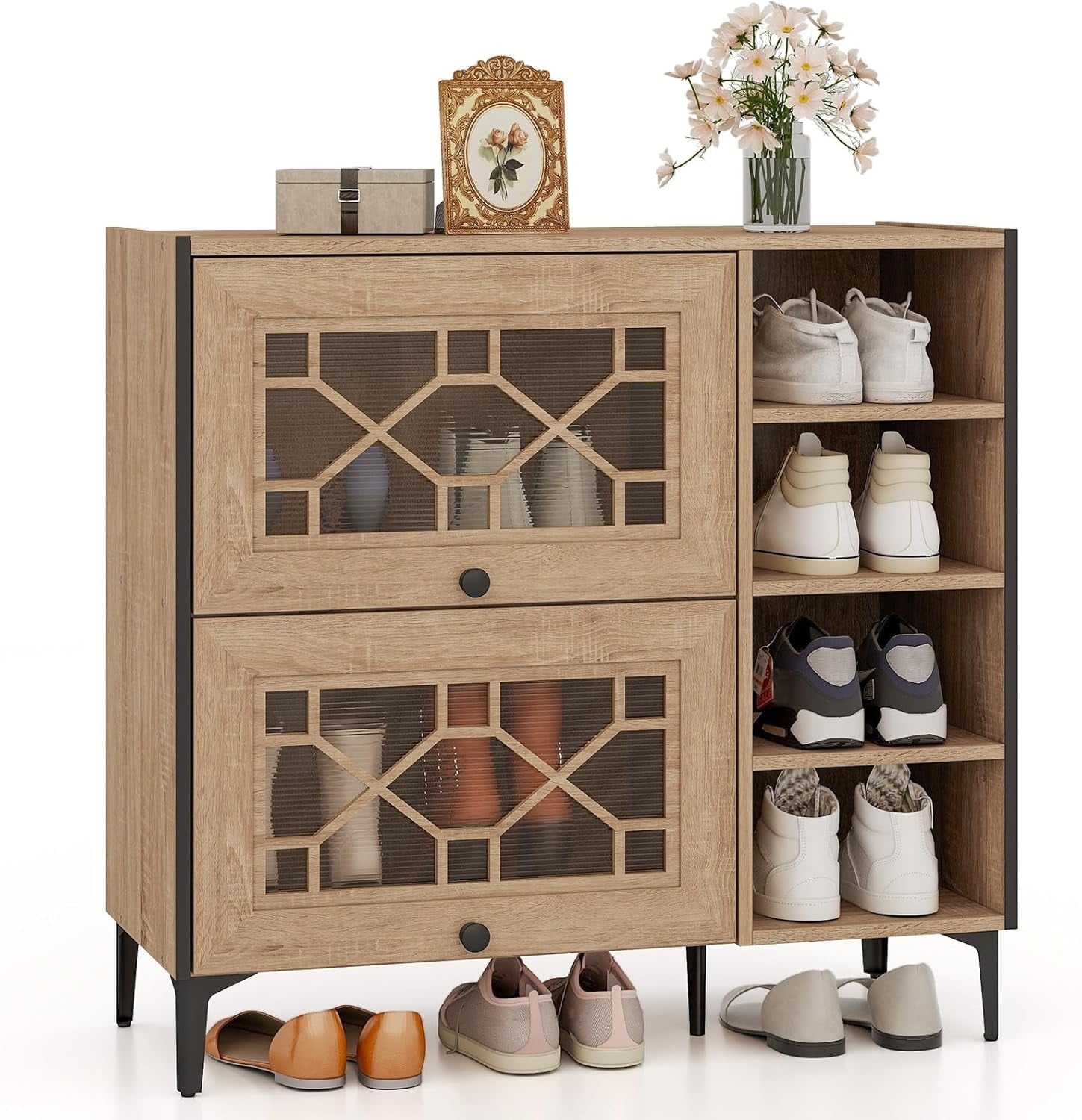 LOKO Shoe Storage Cabinet, Modern Shoe Organizer with Flip Doors ...