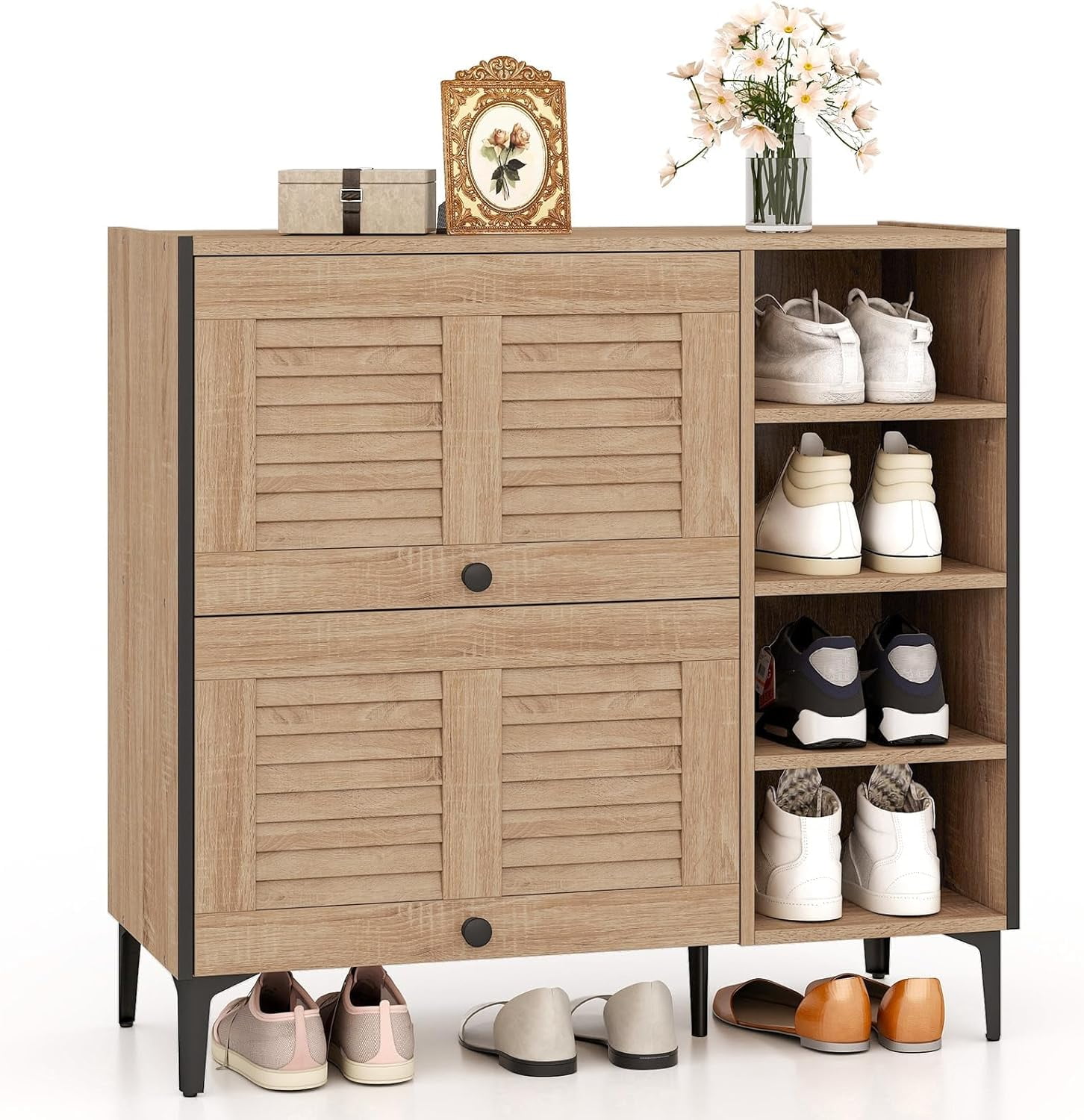 LOKO Shoe Storage Cabinet, Modern Shoe Organizer with Flip Doors ...