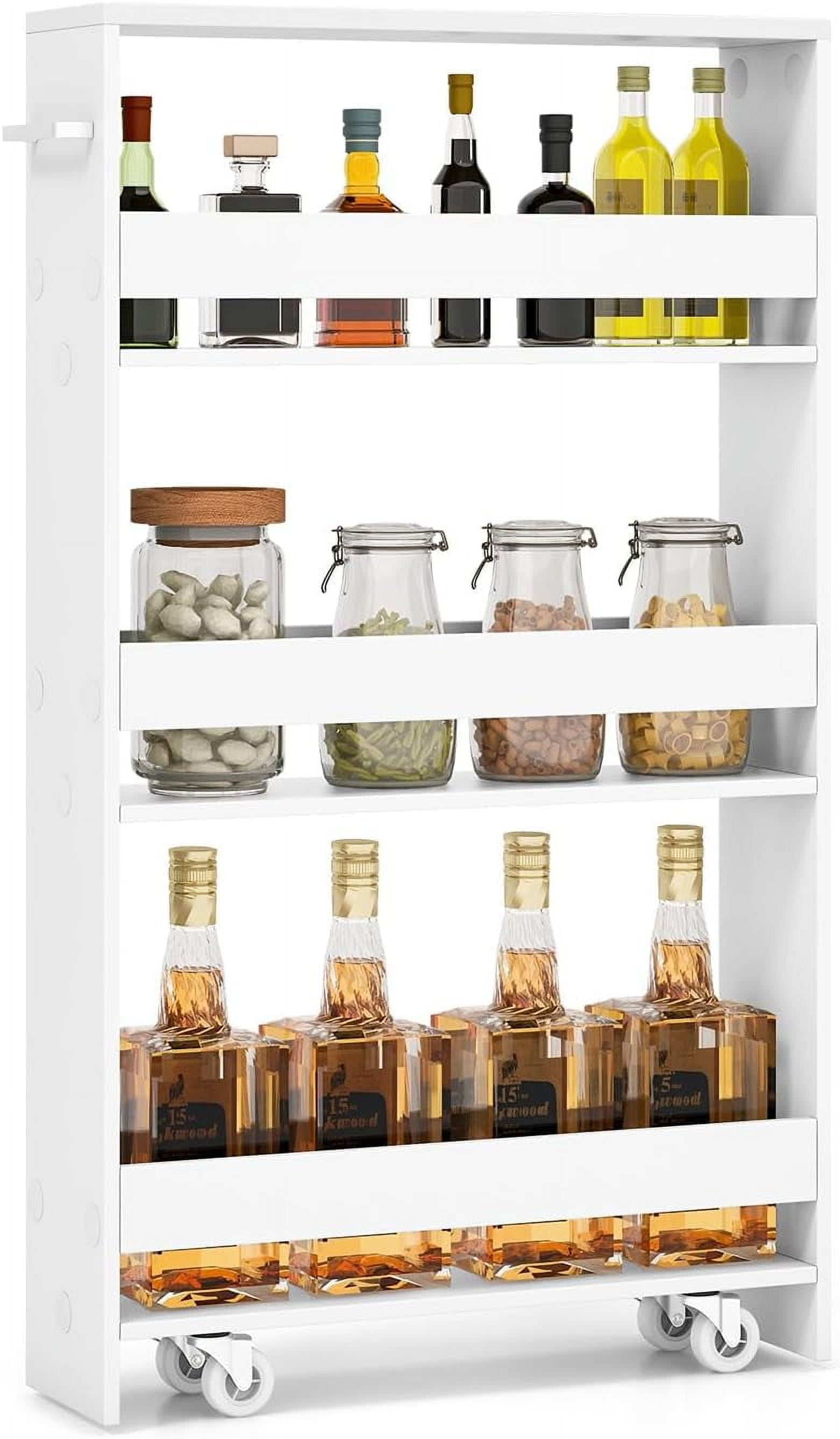 LOKO Slim Storage Cart, 4-Tier Rolling Cart with Handle & Wooden Top ...