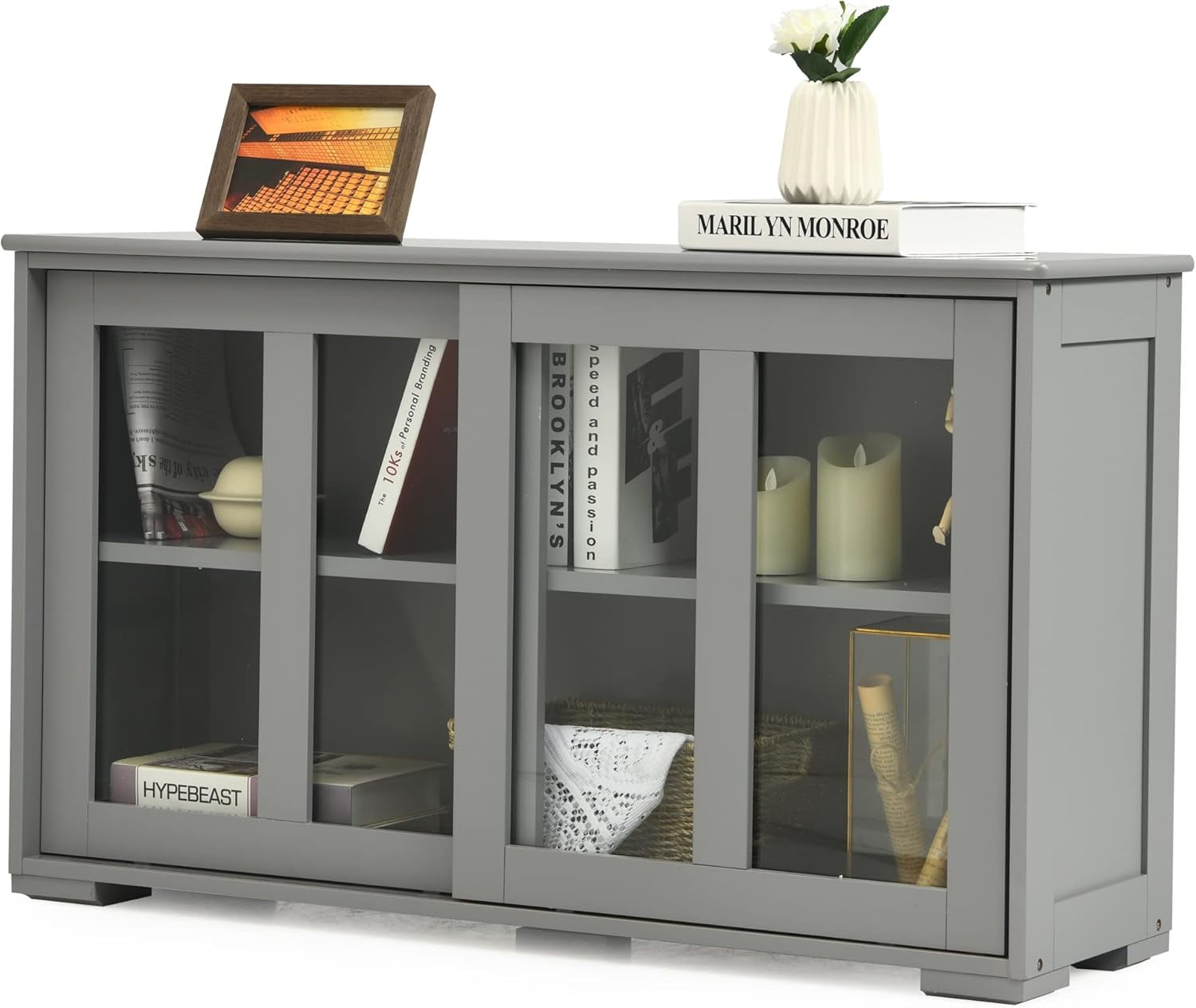 LOKO Stackable Buffet Cabinet, Kitchen Storage Cabinet with Sliding ...