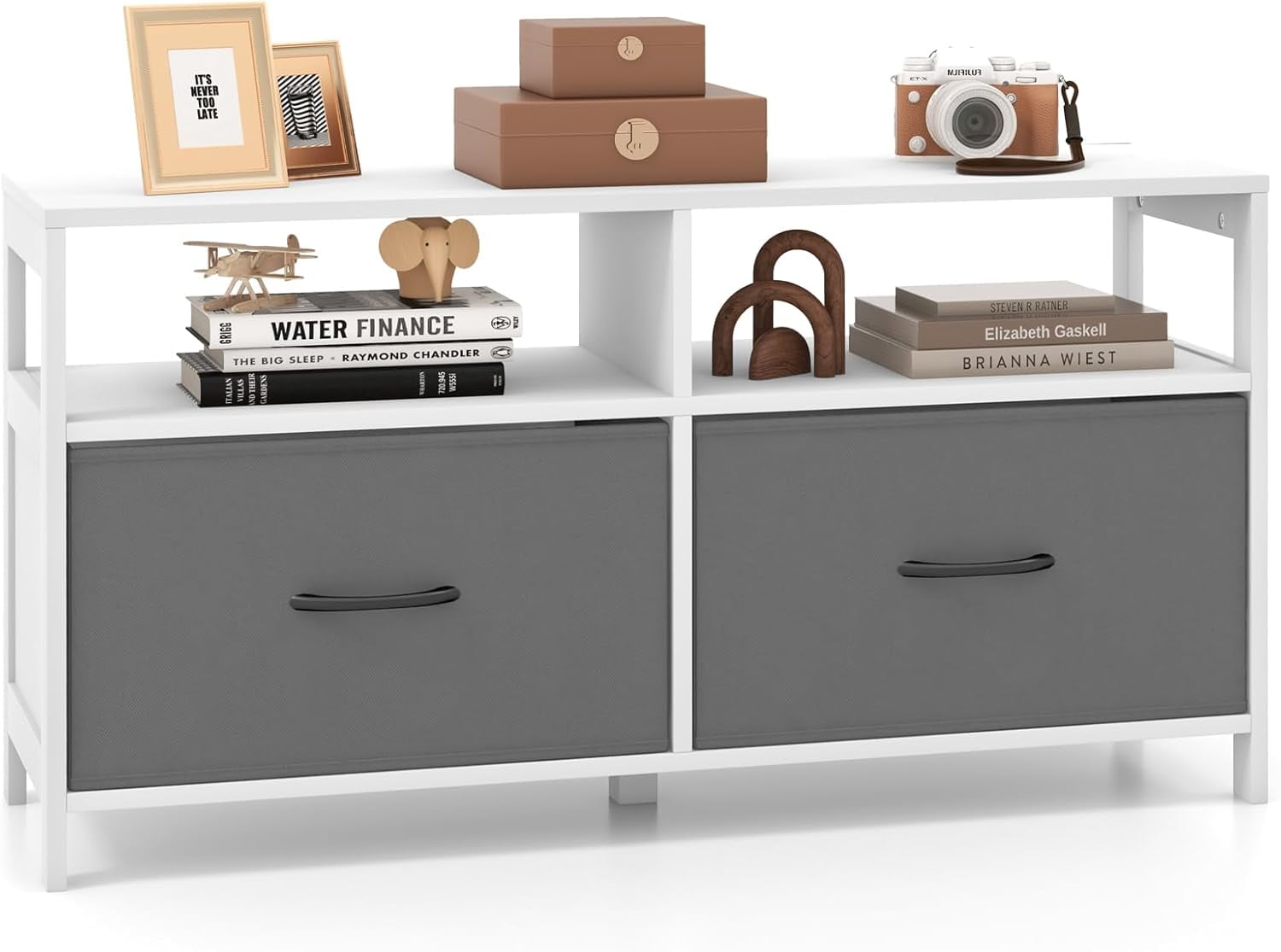 LOKO TV Cabinet Stand, 2 Drawer Storage Cabinet, Home Storage Organizer ...