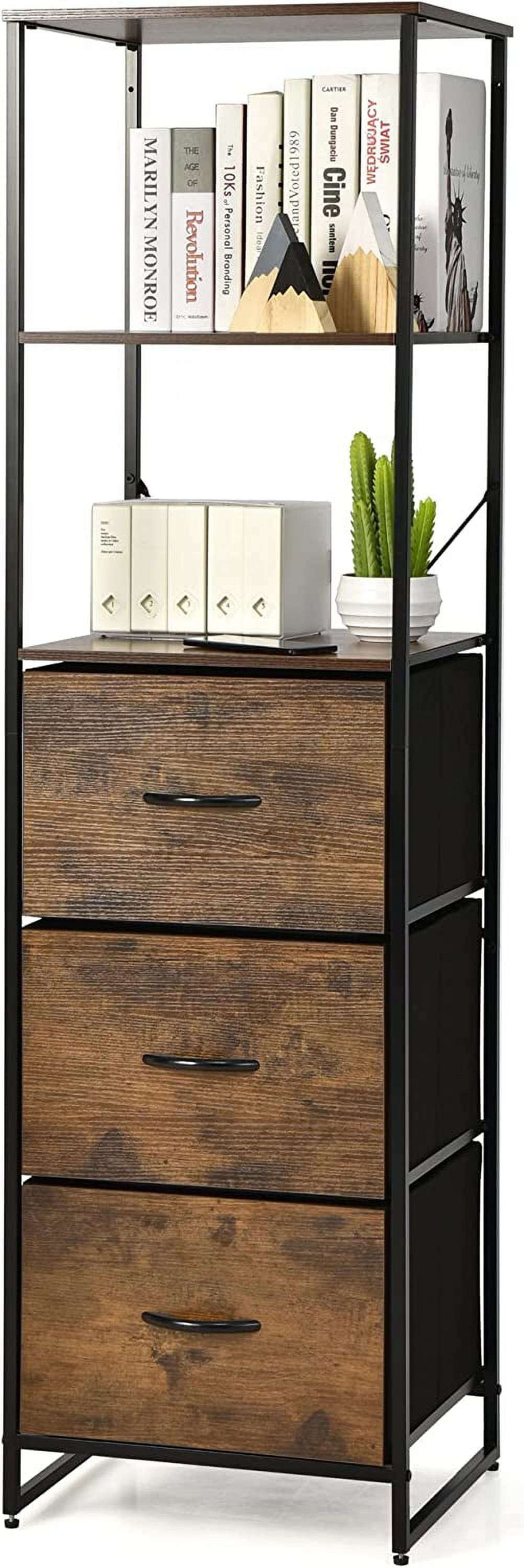 LOKO Tall Floor Storage Cabinet, Skinny Floor Cabinet with 3 Fabric ...