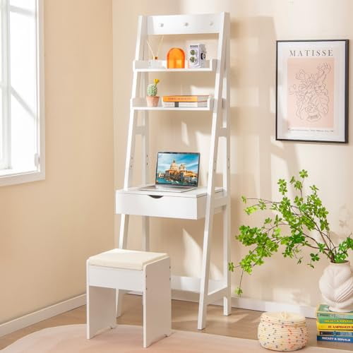 LOKO Vanity Desk with Flip-up Mirror & Stool, Makeup Vanity Set with 3 ...