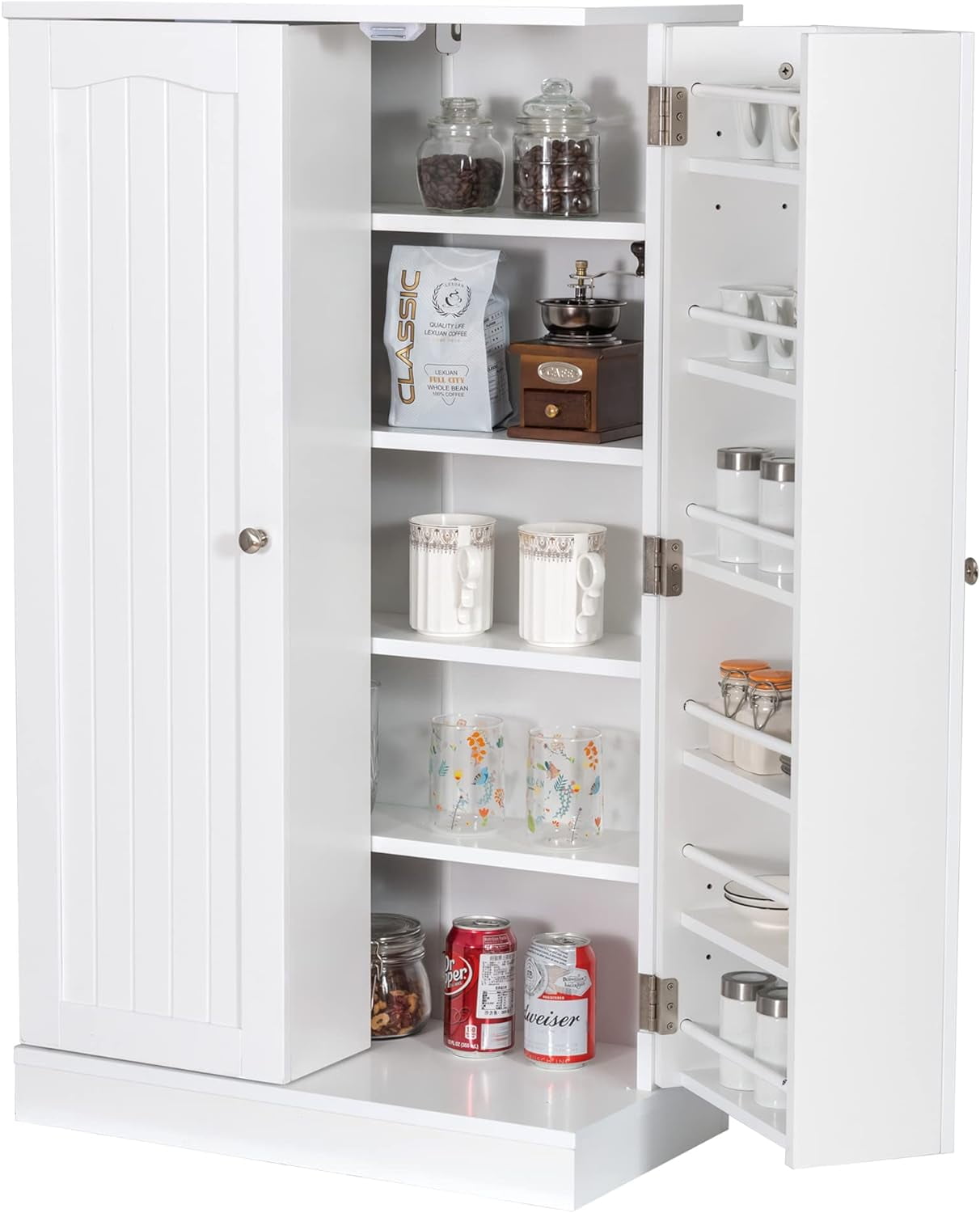 LOKO White Pantry Cabinet, Multifunctional Floor Storage Cabinet with ...
