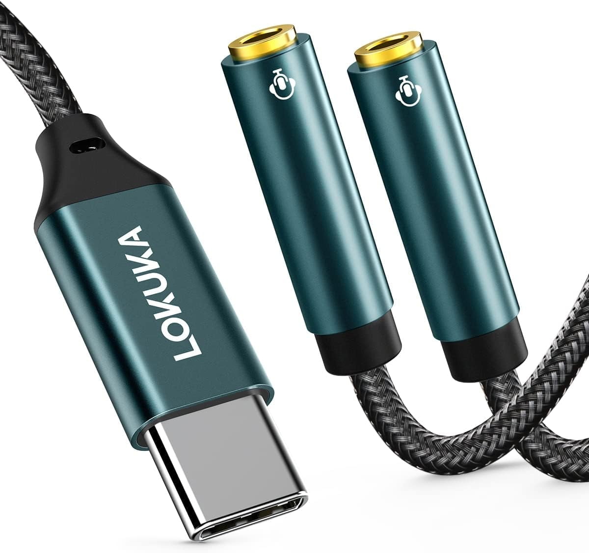 LOKUKA USB C to Dual 3.5mm Female Headphone Splitter, TRRS 2-in-1 Audio ...