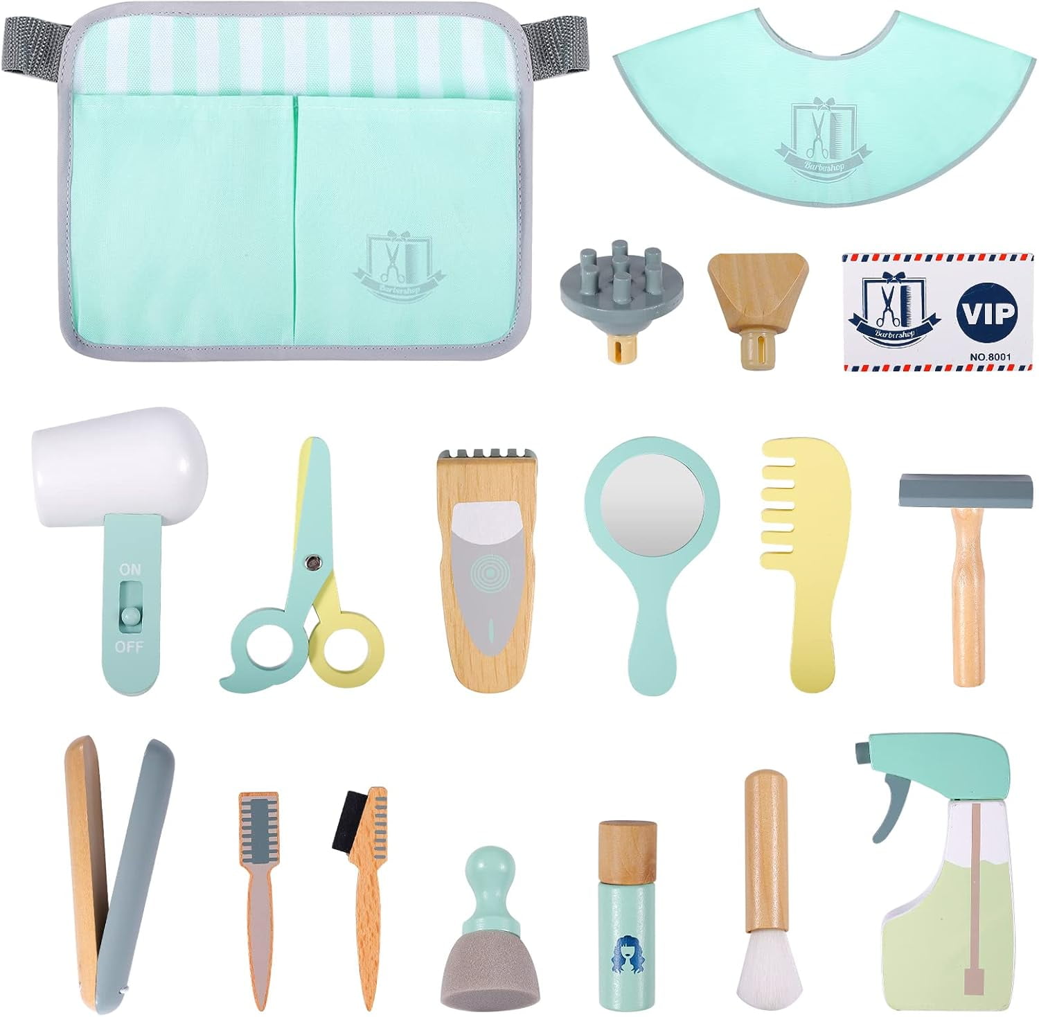 LOKUO Wooden Hair Stylist Toy, Barber Pretend Play Kit Hair Cutting ...