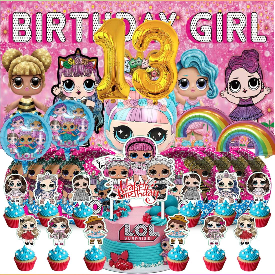 LOL 13th Tableware Balloons Cake Toppers Backdrop Banner Supplies Party ...