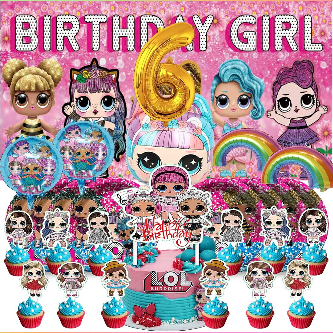 LOL 6th Tableware Balloons Cake Toppers Backdrop Banner Supplies Party ...