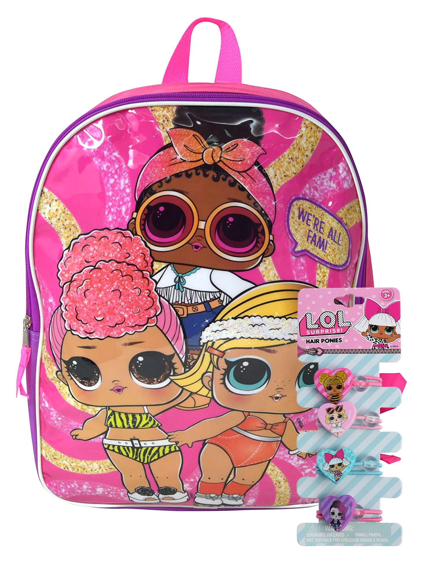 LOL Backpack 15" Surprise Purple Boogie Babe w/ Girls Elastic Hair ...