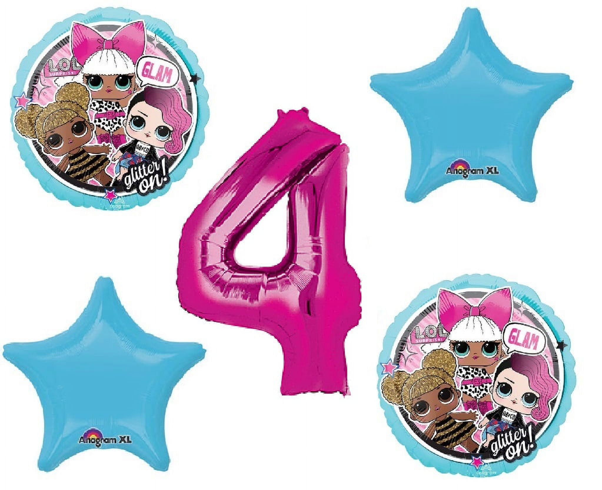 LOL Balloon Bouquet 4th Birthday Party Hot Pink Number 4 Jumbo 5 Piece ...