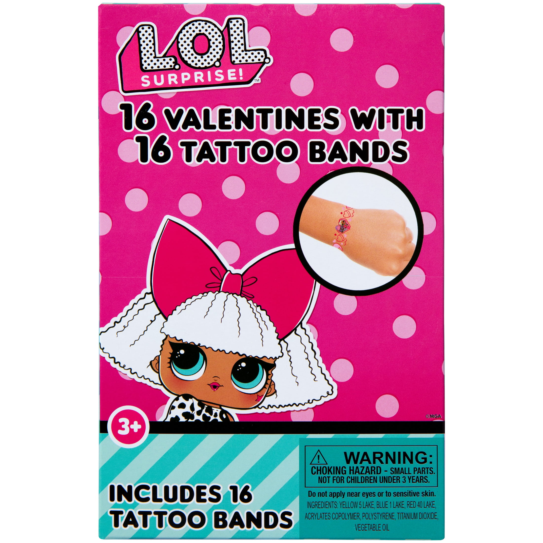 LOL Dolls Valentine Exchange Cards, Temporary Tattoo Bands, Paper ...