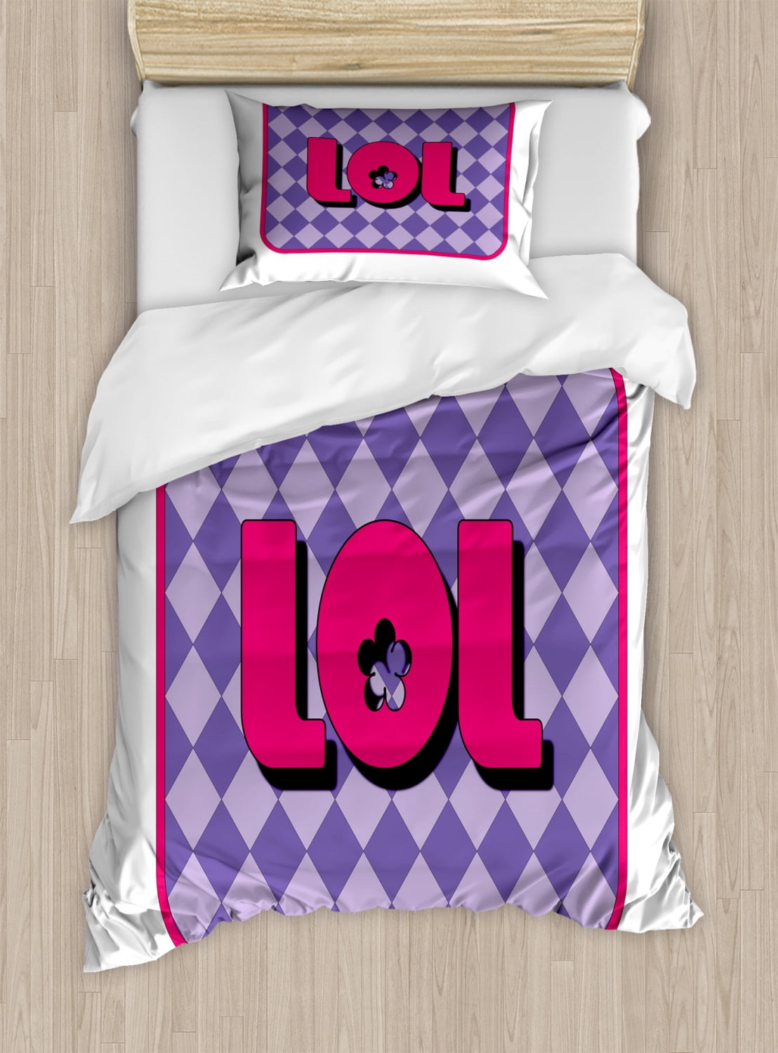 LOL Duvet Cover Set Twin Size, Laugh out Loud Abbreviation on Checkered ...