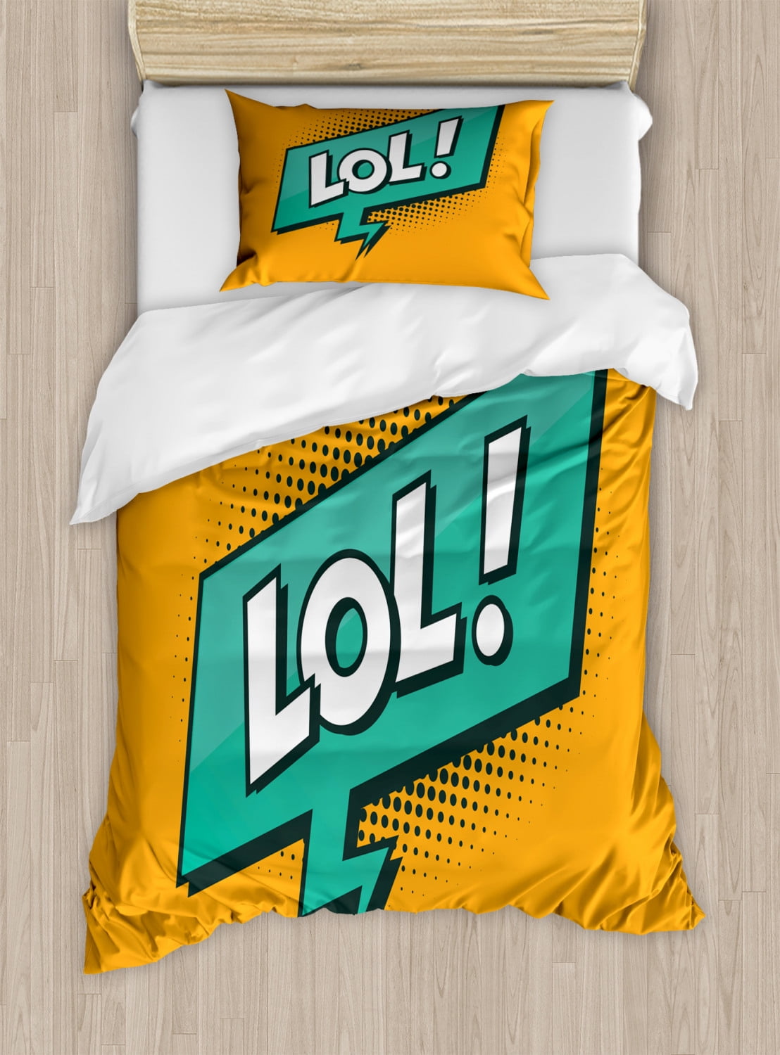 LOL Duvet Cover Set Twin Size, Retro Styled Text with Speech Bubble ...