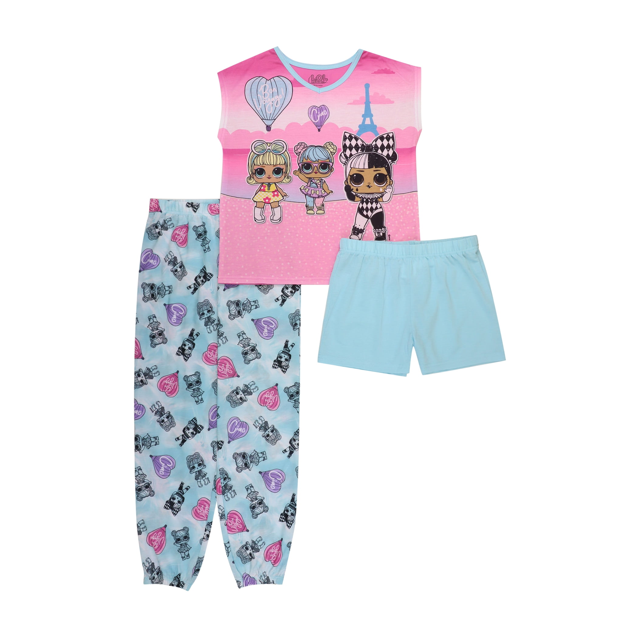 LOL Girls Pajamas Short Sleeve Kids PJs 3 Piece Set - Walmart.com