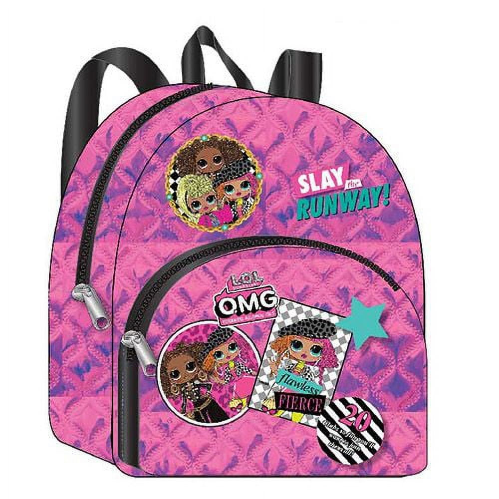 LOL OMG! 9.5"Shiny Quilted Mini Backpack with Patches - Walmart.com