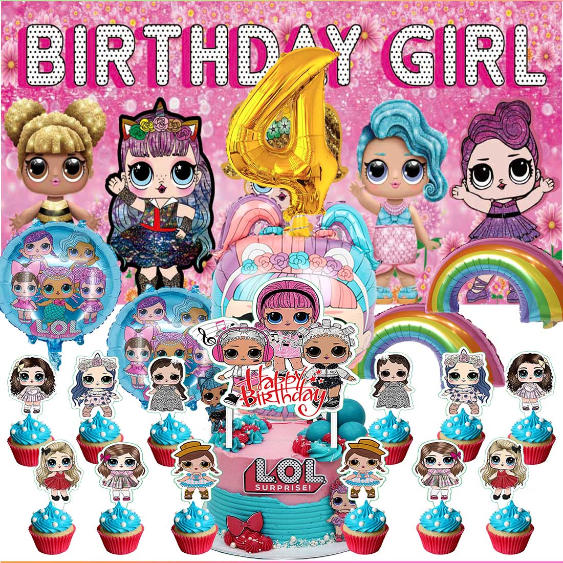 LOL Party Supplies Decor 4th Kit Balloons Birthday Cake Topper Banner ...