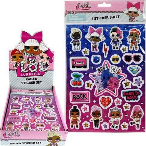 LOL Raised Sticker Sheet in Poly Bag with a Header Card in Counter ...