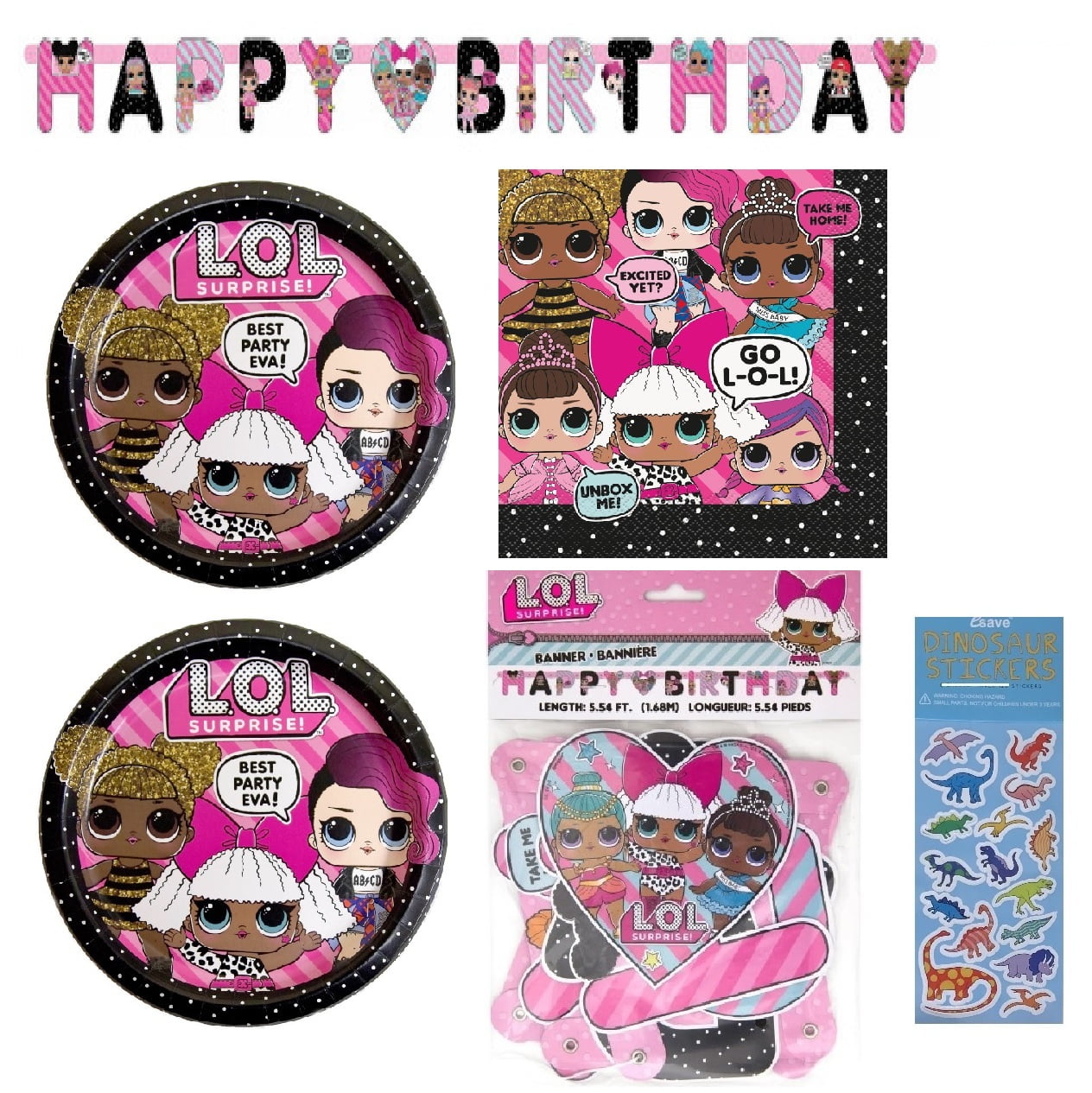LOL Surprise Birthday Party Supplies Bundle Includes 16 Paper Plates 9 ...
