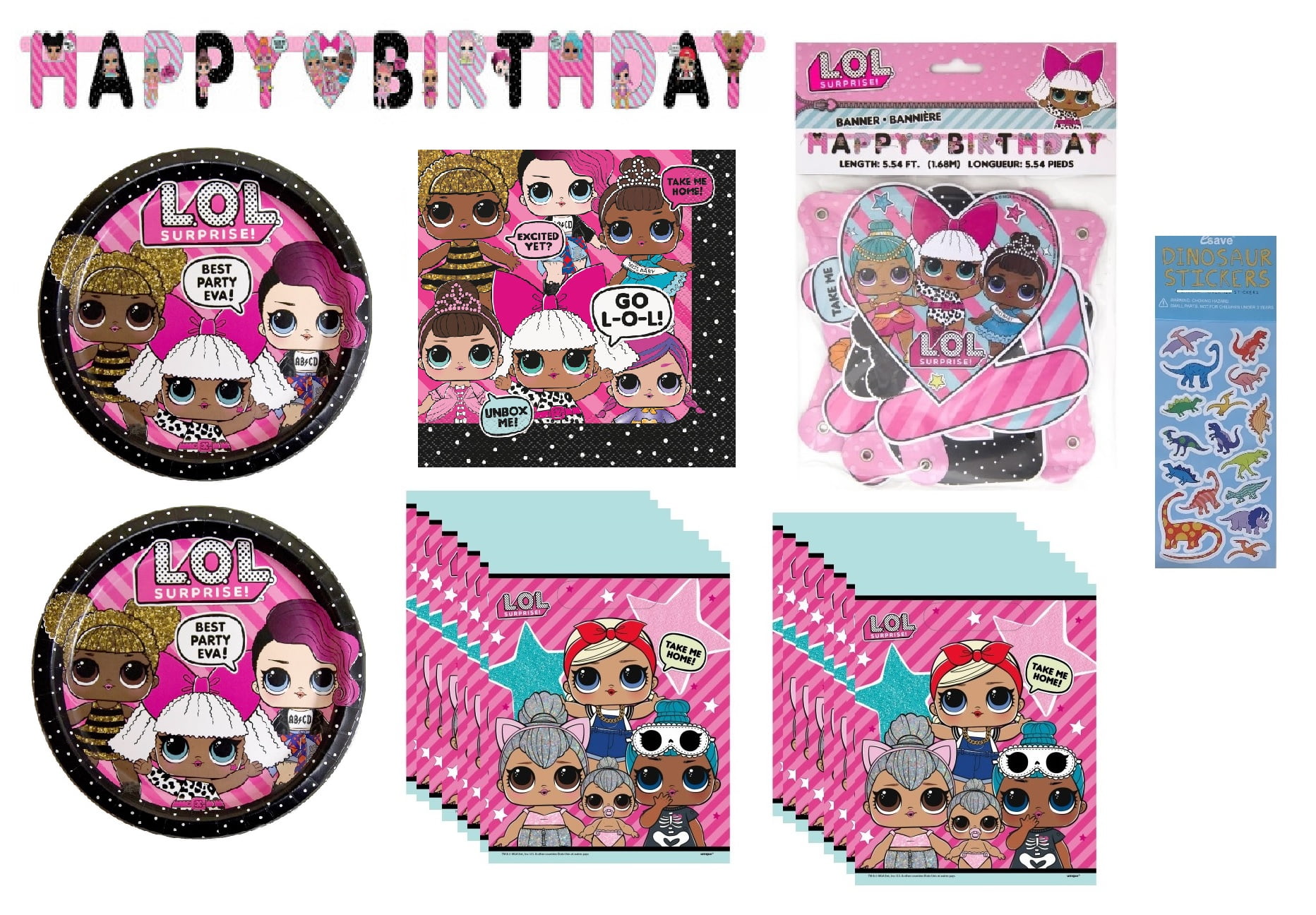 LOL Surprise Birthday Party Supplies Bundle includes 16 Paper Plates 9 ...