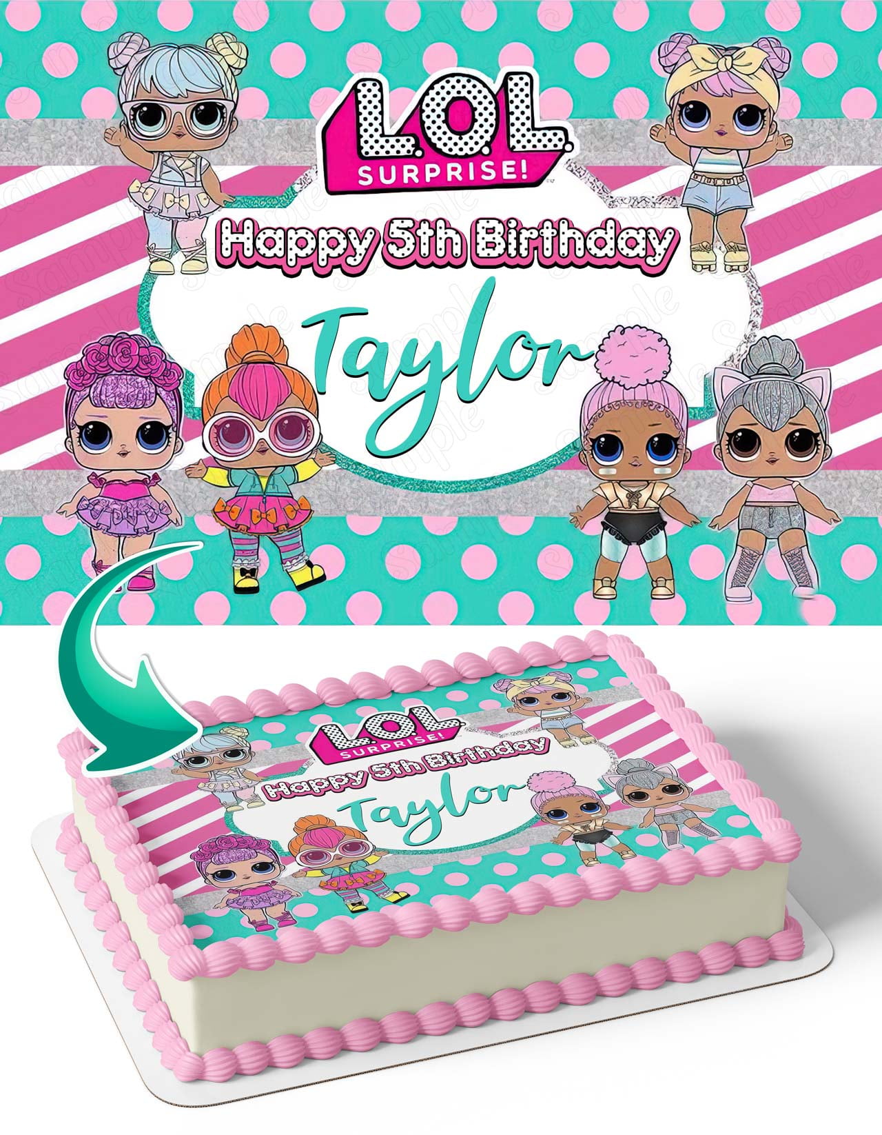LOL Surprise Dolls Princess Girl Pink Aqua Edible Image Cake Topper ...
