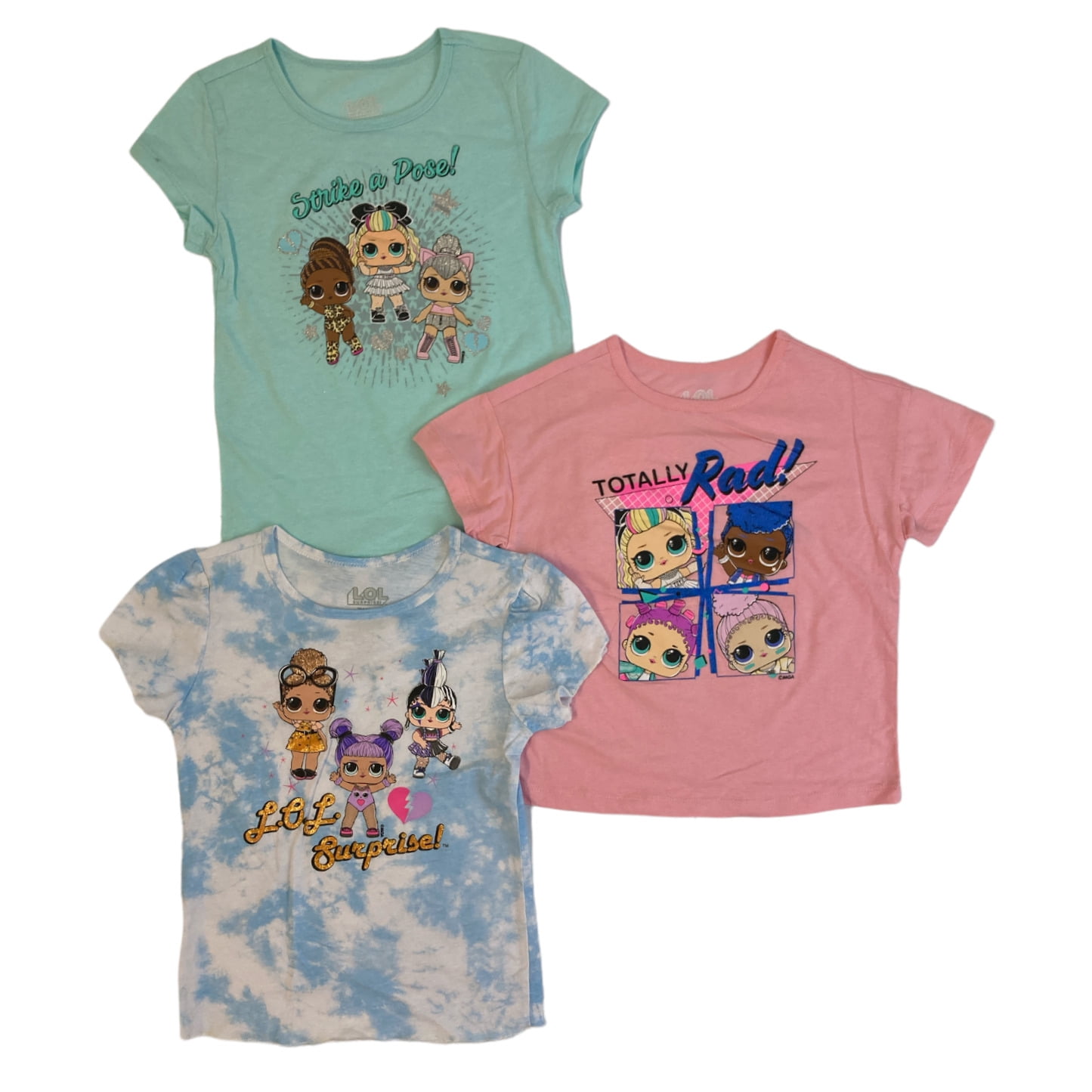 LOL Surprise! Girl's Licensed Glitter Detail 3-Pack T-Shirts (10/12) - Walmart.com