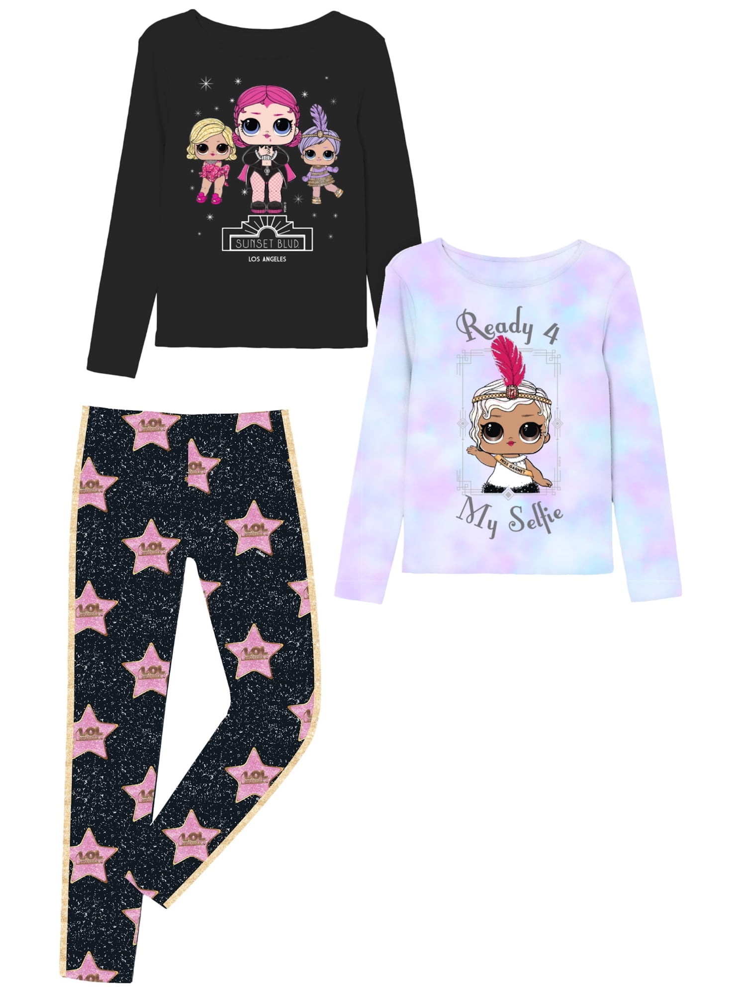L.O.L. Surprise Girls' Outfit, Long Sleeve Tops, Leggings with Gold ...