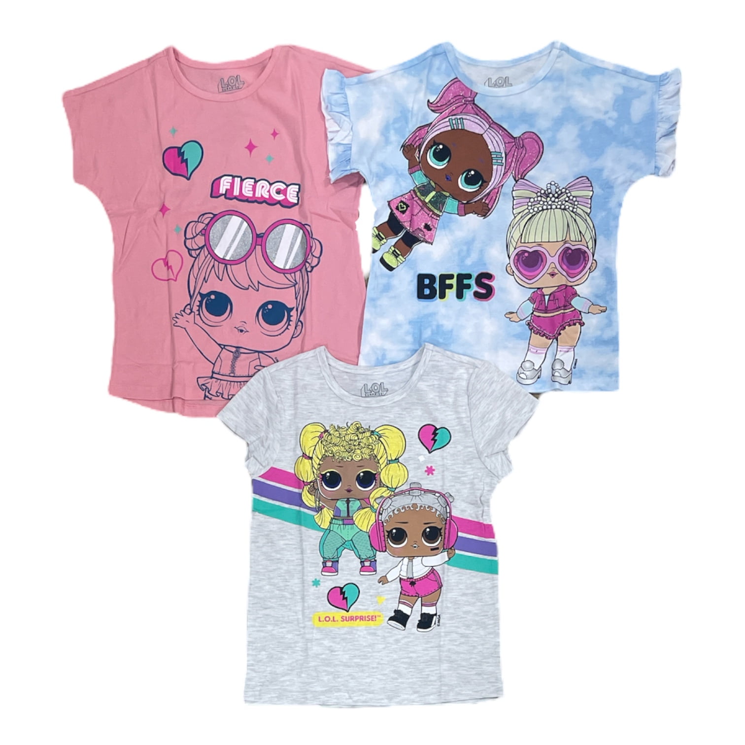 LOL Surprise Licensed 3 Pack BFFs Fierce Dolls Short Sleeve T-Shirts (5 ...