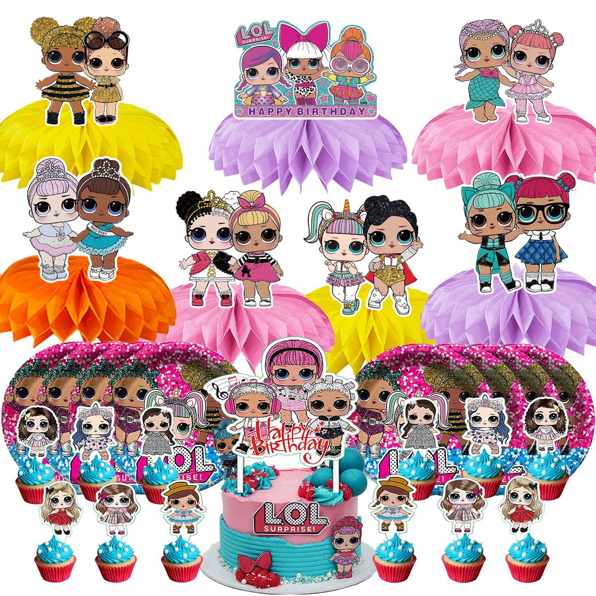 LOL Surprise Party Supplies Decor Plates Fans Decorations Honeycomb ...
