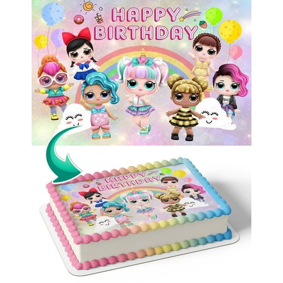 LOL Surprise Rainbow Clouds Happy Birthday Edible Image Cake Topper For ...