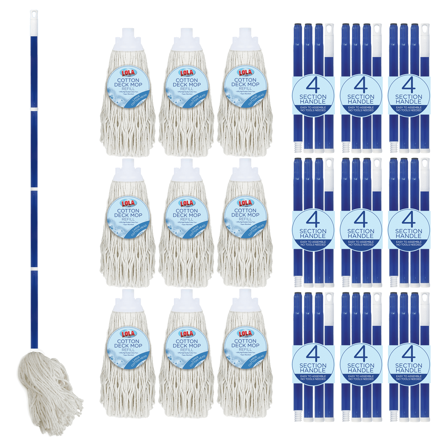 LOLA Cotton Deck Mop W/ 4-Ply High-Quality Yarn, Resin Coated 4-Piece ...