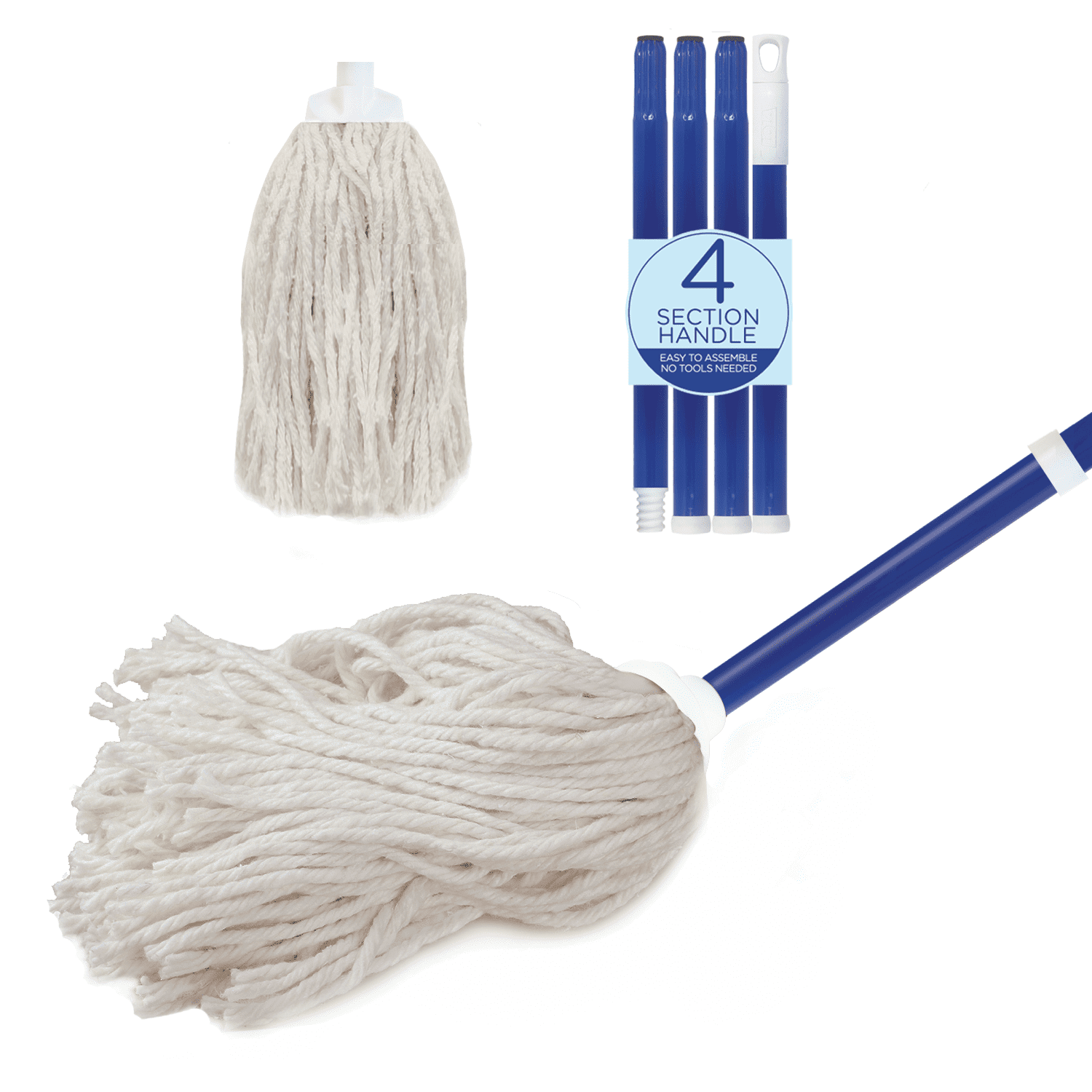 LOLA Heavy-Duty Cotton Deck Mop, 4-Ply Yarn, Easy Refill, Rinse & Storage, Household Floor ...