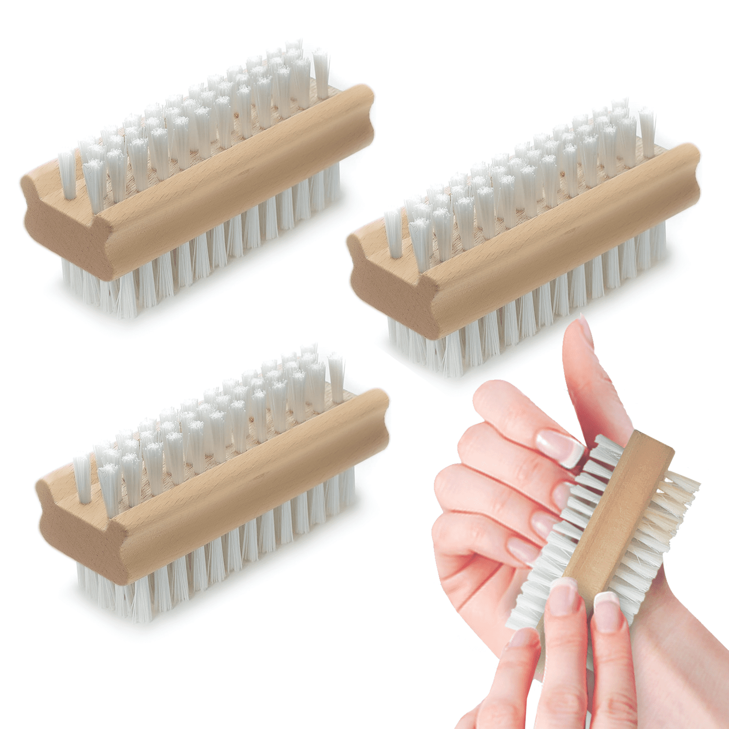 LOLA Hand & Nail Cleaning Brush W/ Wood Block, Dual-Sided, Soft & Stiff ...