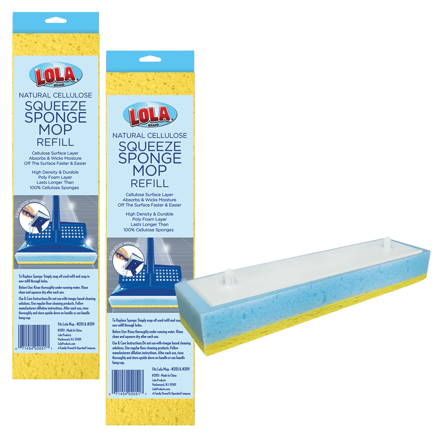 LOLA Natural Cellulose Squeeze Sponge Mop Refill, 9" Head, Super ...