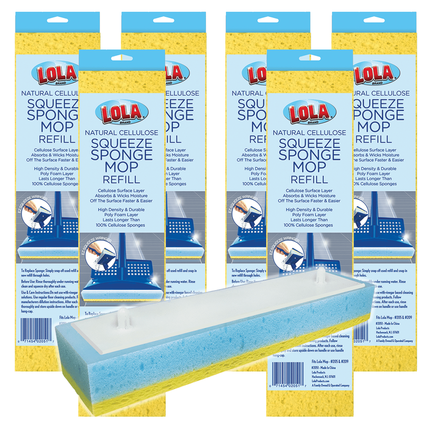 LOLA Natural Cellulose Squeeze Sponge Mop Refill, 9" Head, Super Absorbent - 6 pack - Walmart.com