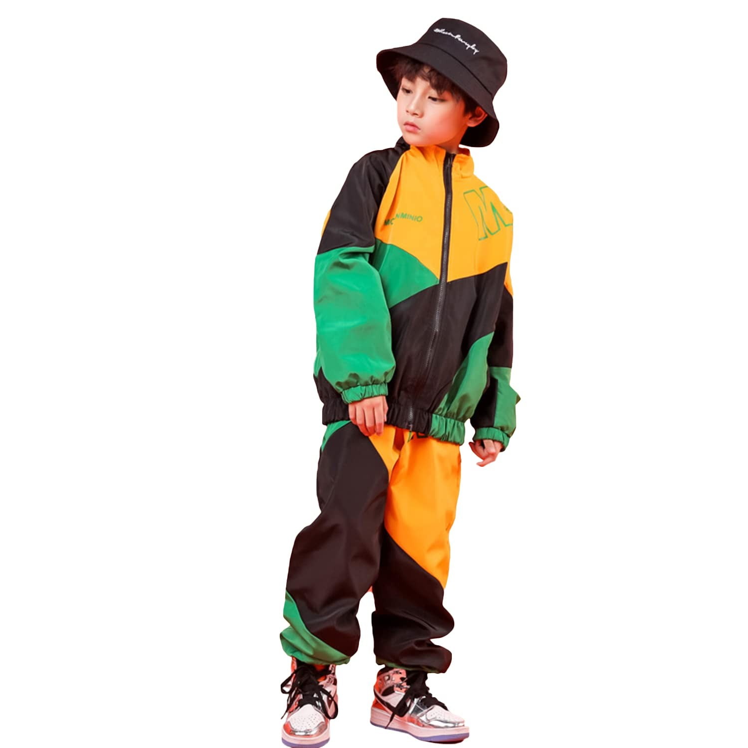 LOLANTA Boys' Girls' Color Block Jacket Track Pants Sets Hip Hop Dance ...