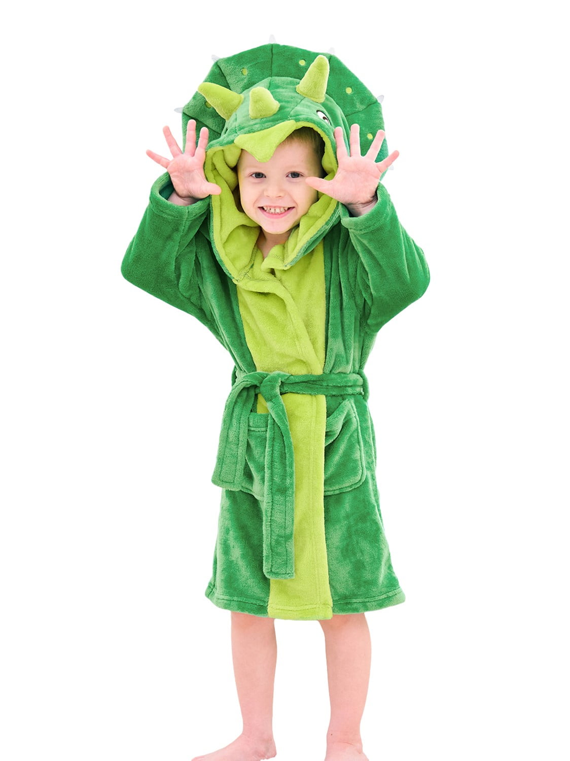 LOLANTA Boys' Girls' Hooded Flannel Bathrobes Kids Sleepwear Dinosaur ...