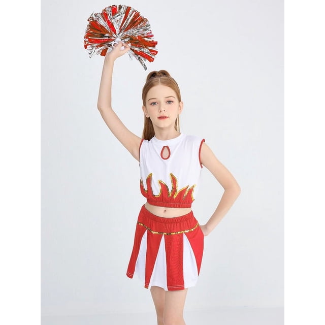 LOLANTA Girls Cheerleader Costume Pleated Skirt Set Cheerleader Outfit ...