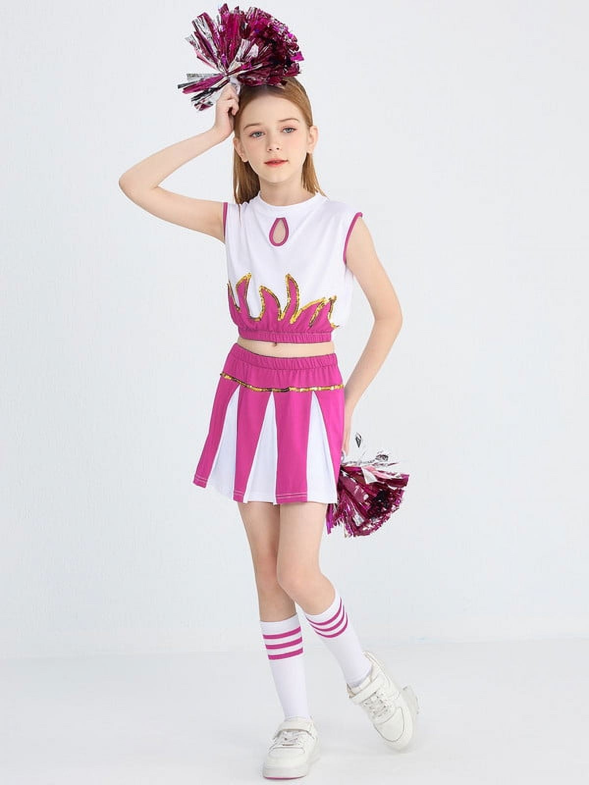 LOLANTA Girls Cheerleader Costume Pleated Skirt 4PCs Set Cheerleader ...