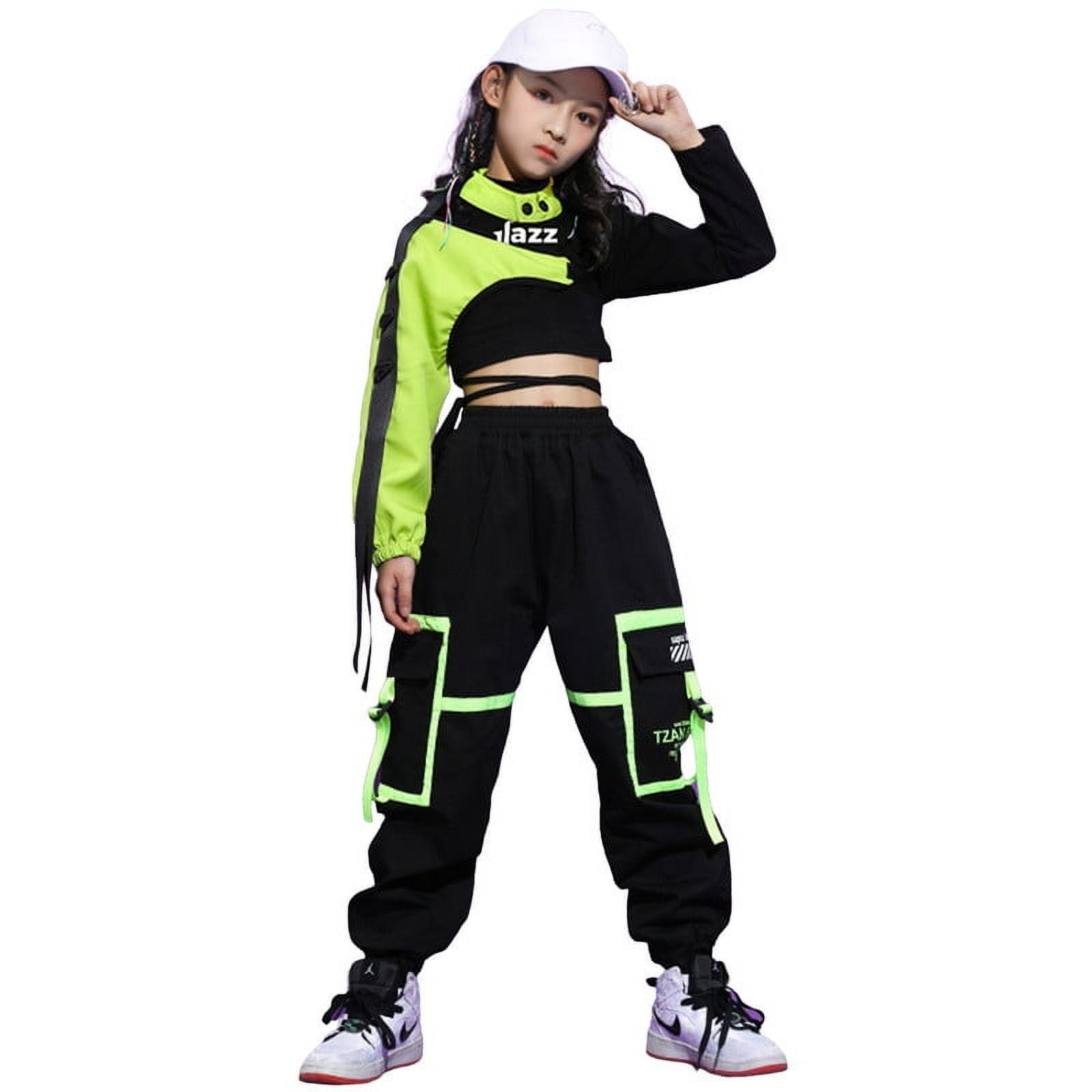 LOLANTA Girls Hip Hop Dance Clothes 3Pcs Crop Top Cargo Pants Sets ...