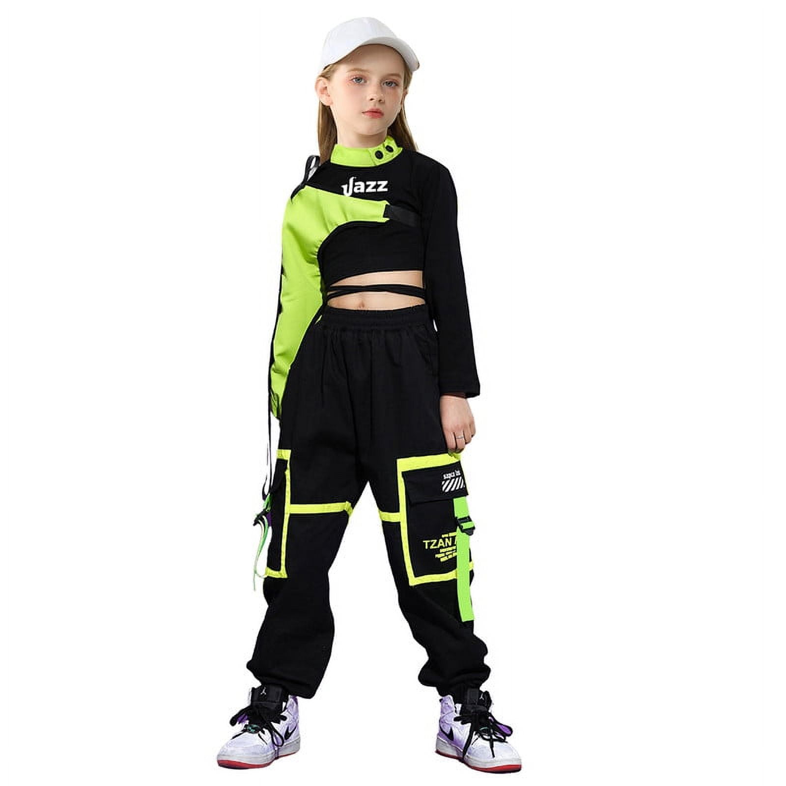 LOLANTA Girls Hip Hop Dance Clothes 3Pcs Crop Top Cargo Pants Sets ...