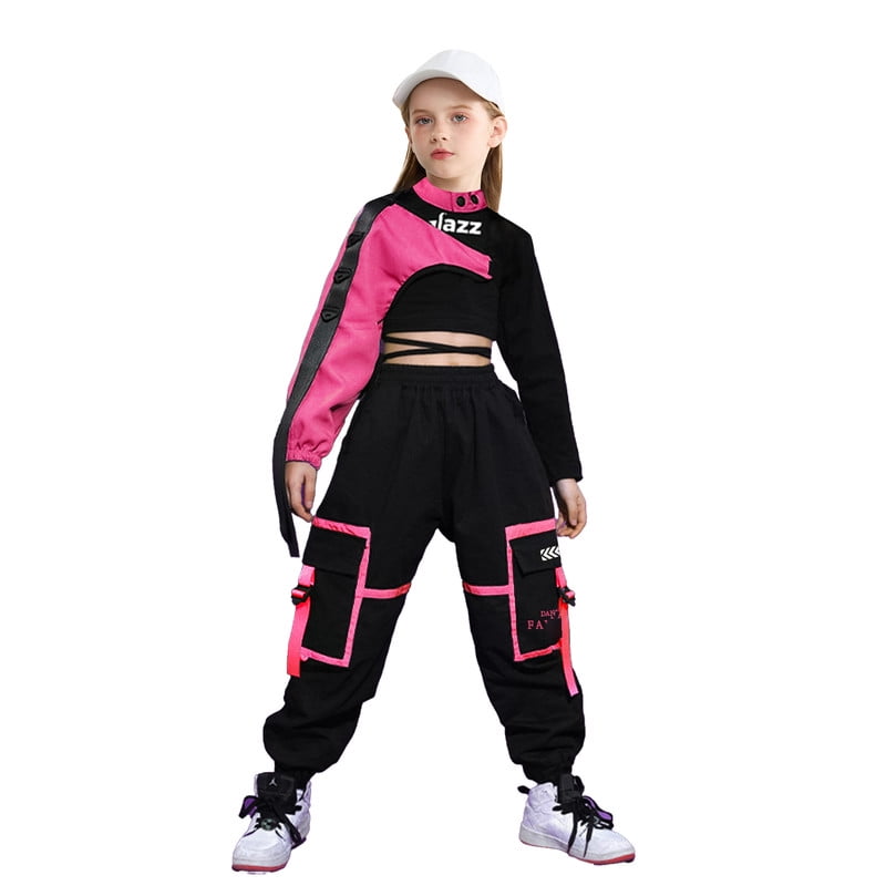 LOLANTA Girls Hip Hop Dance Clothes 3Pcs Crop Top Cargo Pants Sets ...