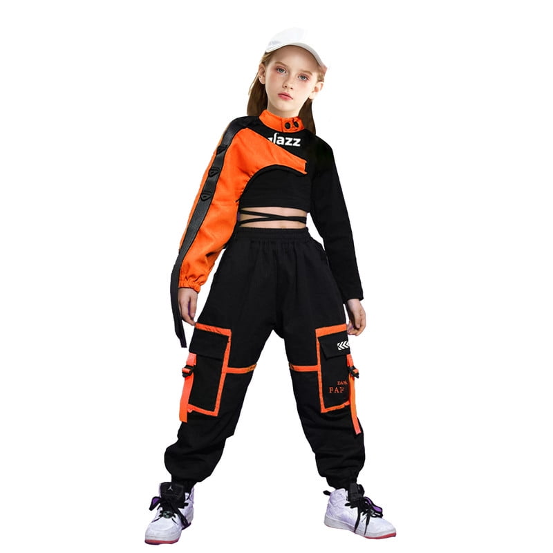 LOLANTA Girls Hip Hop Dance Clothes 3Pcs Crop Top Cargo Pants Sets ...