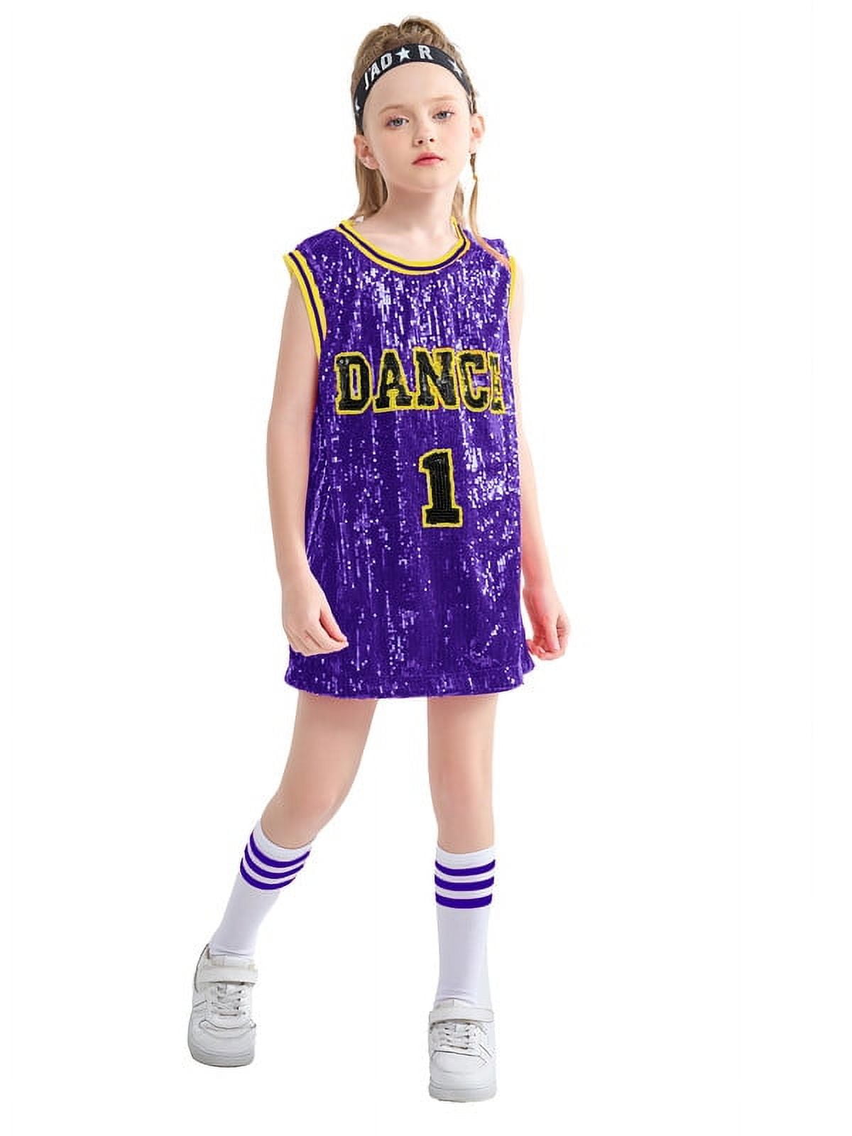 LOLANTA Girls Hip Hop Dance Clothes Kids Jersey Sequin Dress Long Tank ...