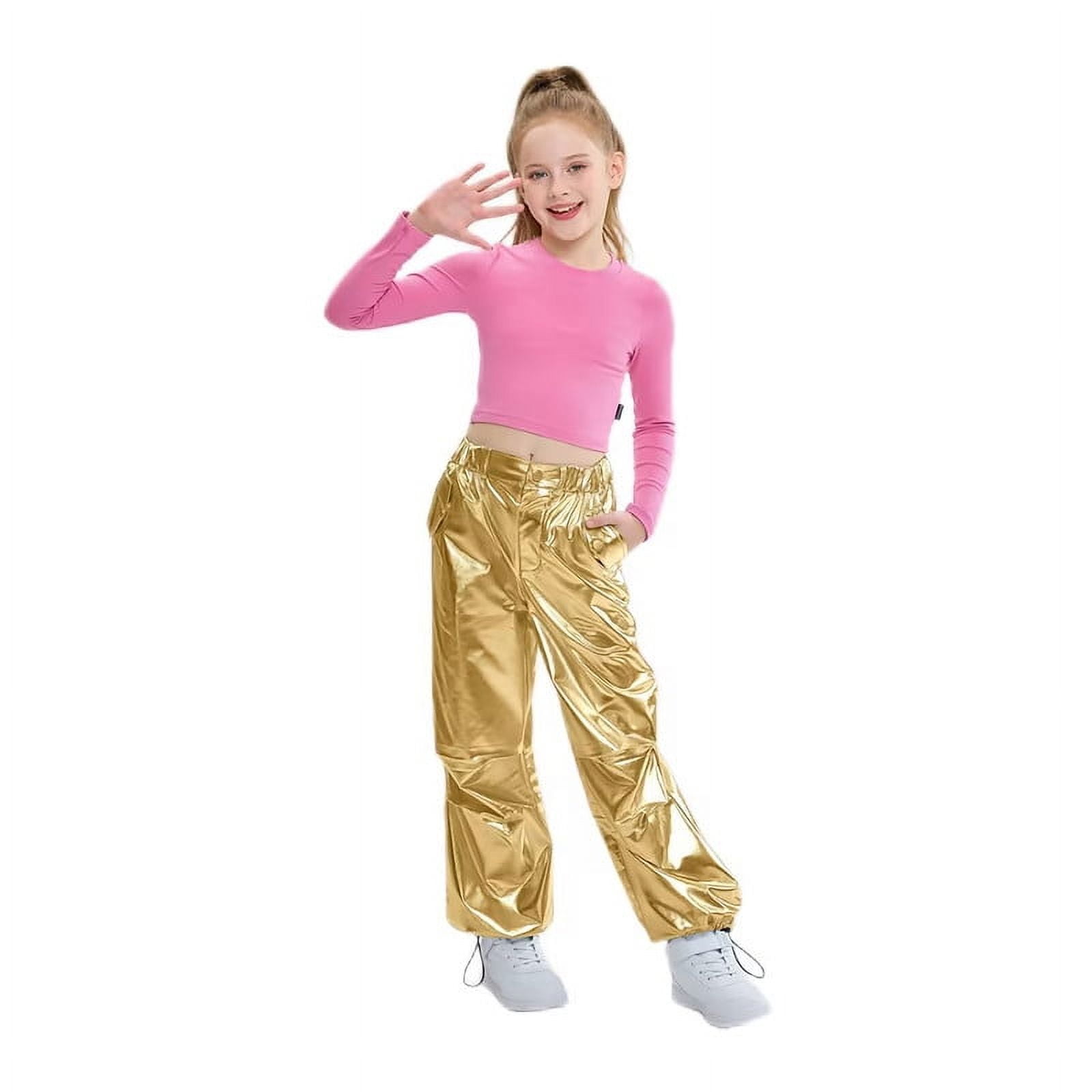 LOLANTA Girls Metallic Jogger Pants Shiny Jazz Street Hip Hop Dance ...